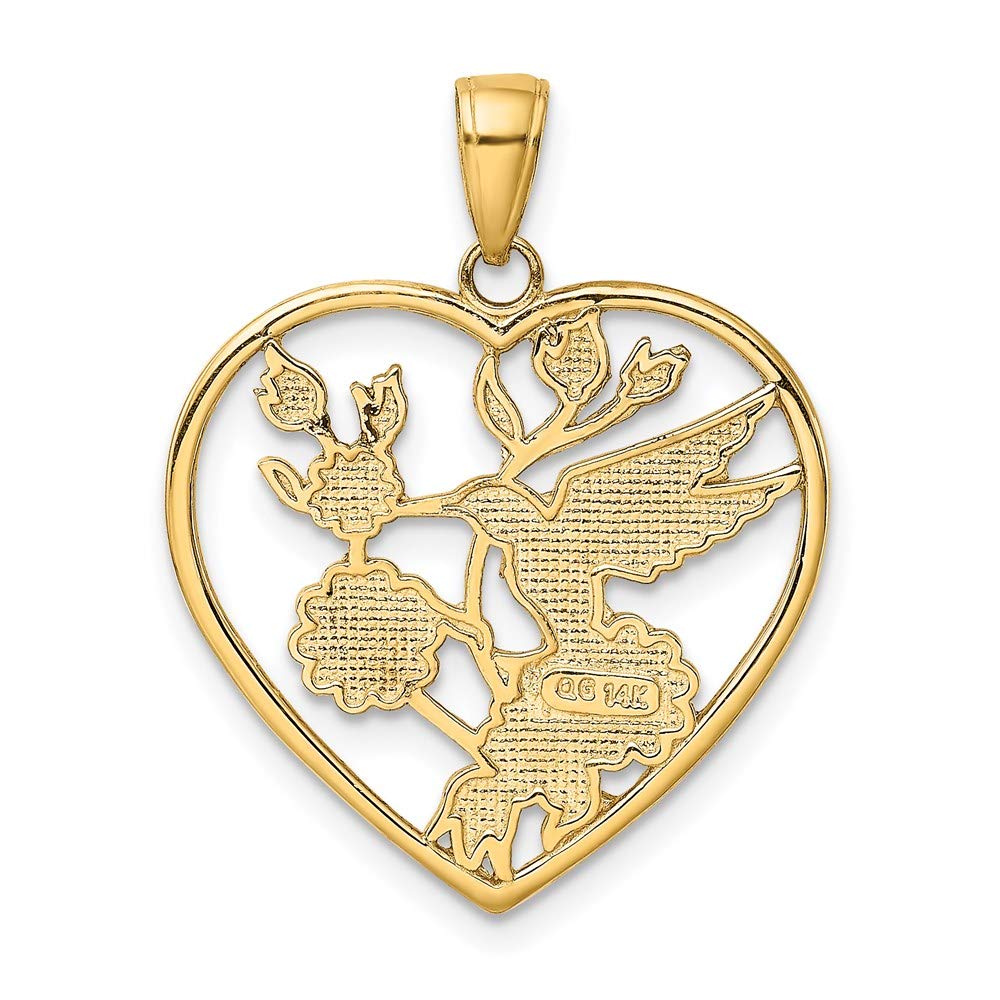 14k Enameled Hummingbird w/Flowers Heart Pendant QYC957