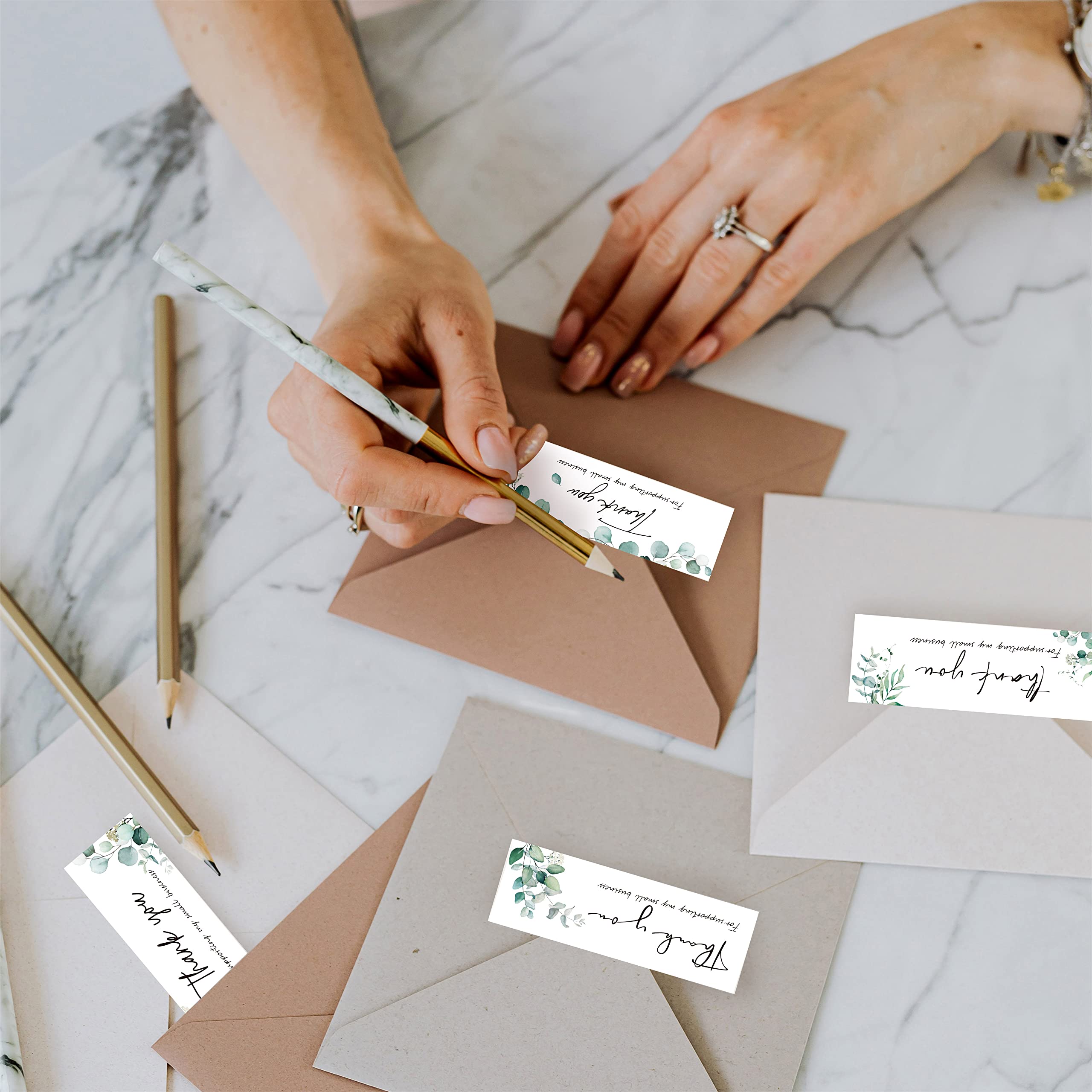 150 PCS Thank You Stickers, 4 Designs Fresh Greenery Rectangular Labels with Perforation Line for Packaging, Envelopes, Gift Wraps, Crafts, Personal and Business Use (Each Measures 3” x 1")