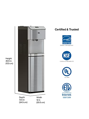 Brio Moderna CLBL720SC Self-Cleaning Bottom Load Water Cooler Dispenser for 3 & 5 Gallon Bottles – Room & Adjustable Hot & Cold, Child Lock, Electronic Display, Silver Stainless Steel