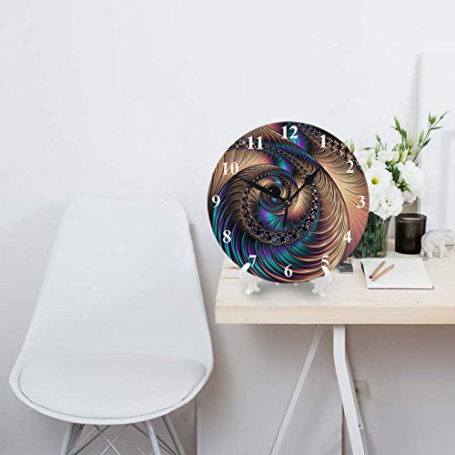 HGOD DESIGNS Fractal Round Wall Clock,Abstract Fractal Patterns and Shapes with Flowers and Spirals Round Wall Clock Home & Garden Wall Decorative for Bedroom Office School Art(10")