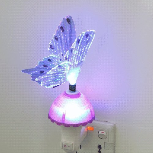 AMZSTAR Kids Night Light,Fiber Optic Butterfly Plug LED Color Change Night Light Decor Lamp Gift Toy (Purple)