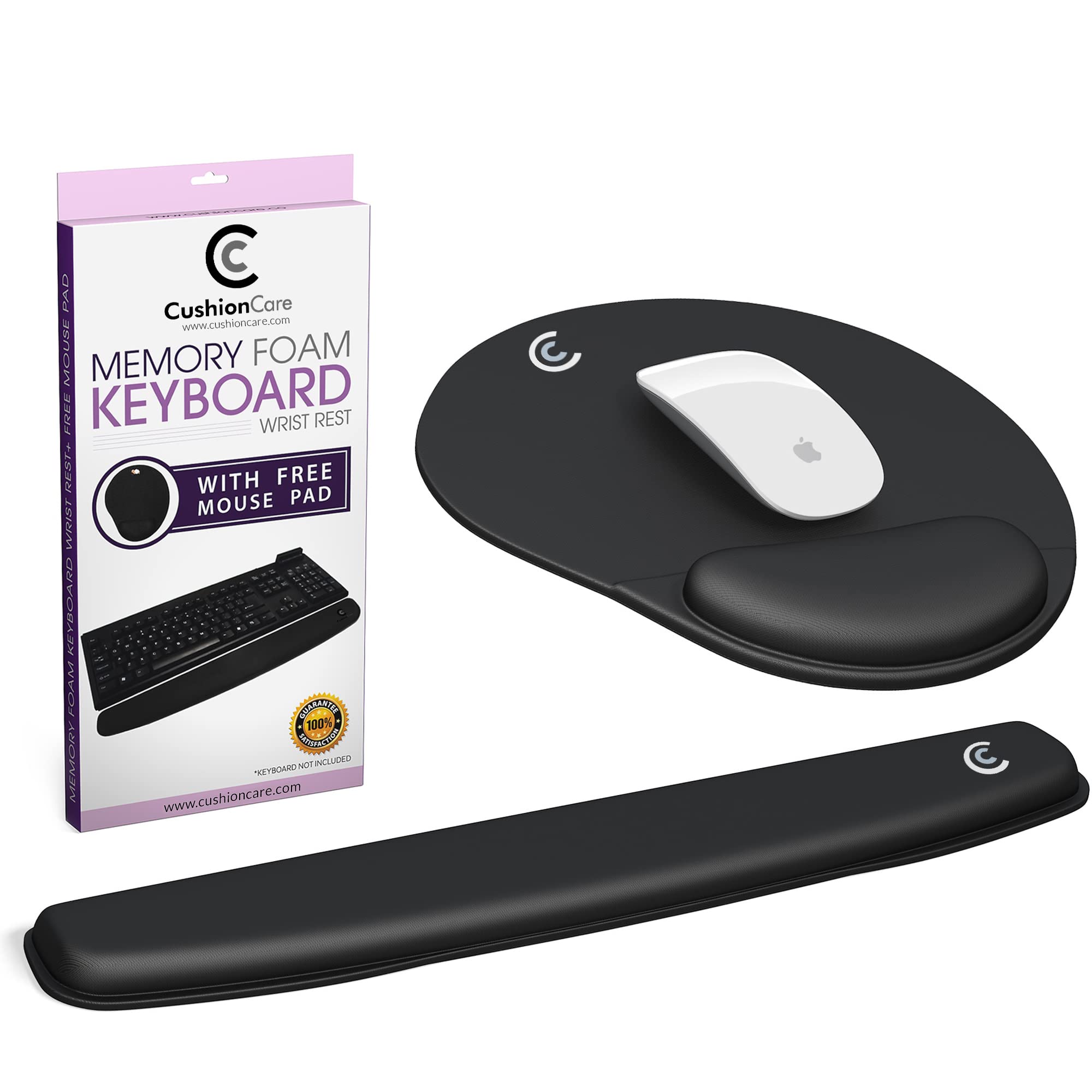 4pc Premium Wrist Rests for Keyboard and Mouse Pad Set - Memory Foam Cushion, Black - Ergonomic Wrists Hand Arm Rest Support for Laptop Computer Desk and Gaming - Carpal Tunnel Syndrome Relief