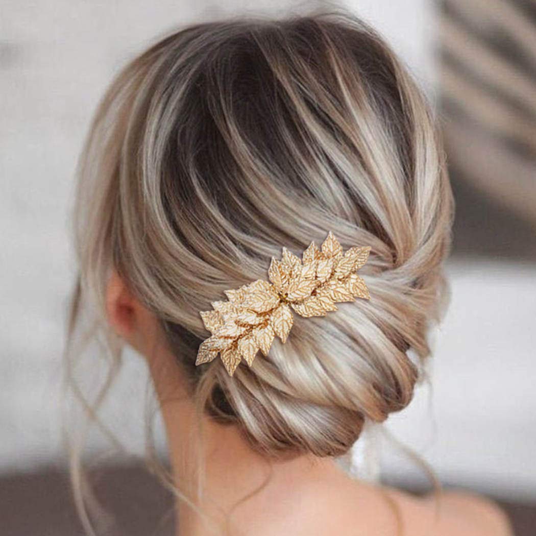 Gorais Gold Leaf Wedding Hair Comb Leaves Bridal Hair Piece Bride Hair Accessories for Women and Girls