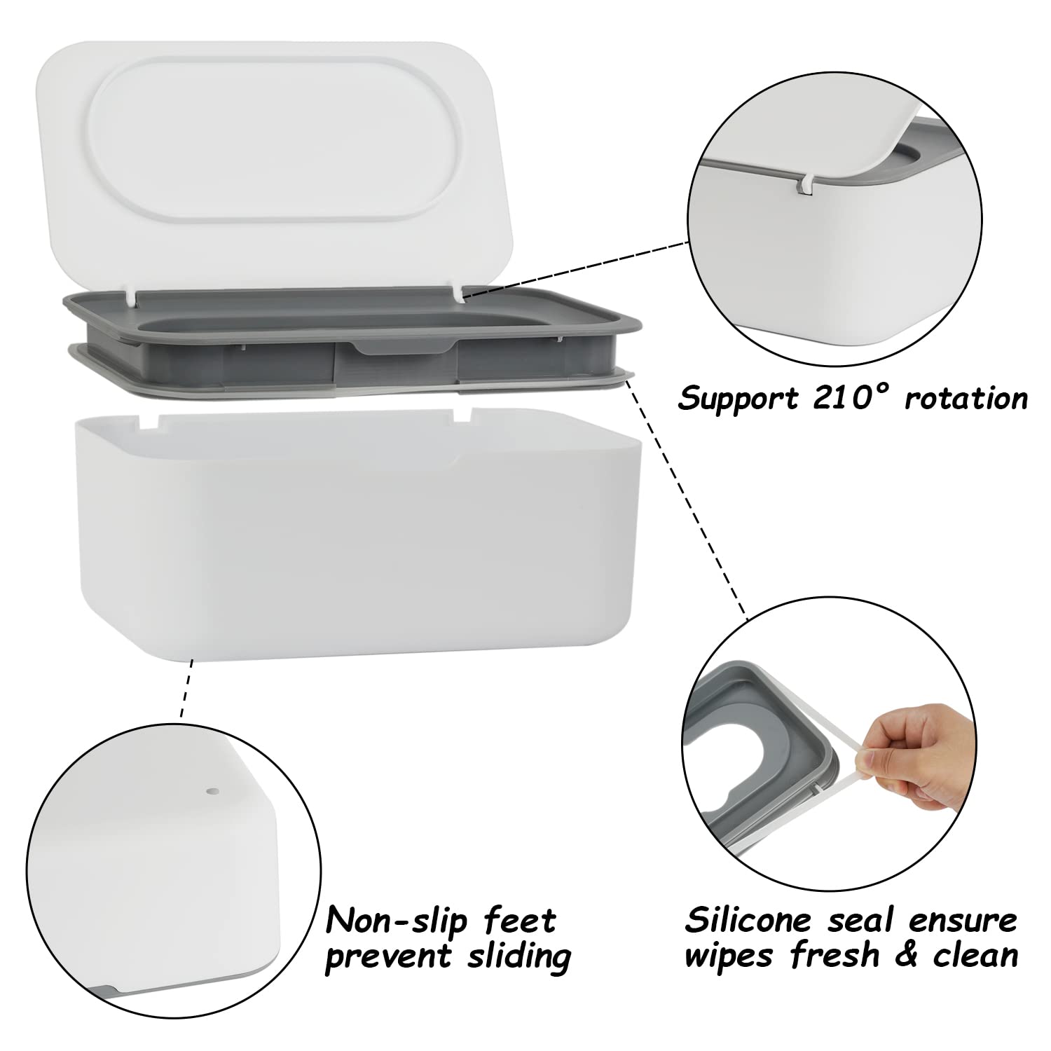 2 Pack Wipes Dispenser with 2 Portable Wipe Cases, Wipe Holder for Baby & Adult, Seposeve Refillable Wipe Container, Keeps Wipes Fresh. Easy Open/Close Wipes Pouch Case, 2 Black + Black White