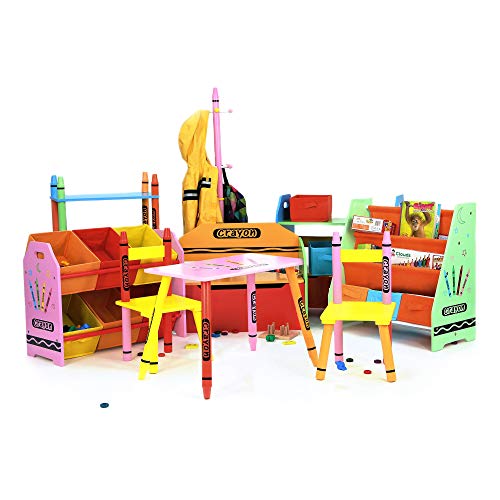 Bebe Style Premium Toddler Furniture Wooden Toy Storage Organizer Shelf with 6 Buns Crayon Theme Easy Assembly