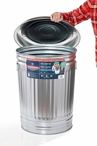 31-Gallon Galvanized Steel Trash Can - Trash can with lid - Galvanized Trash can with lid - Metal Trash can - Outdoor Garbage can with lid -Steel, Gray - Pre-Galvanized Trash Can with Lid Round.