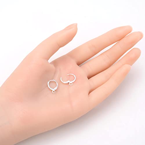 Adabele 100pcs Hypoallergenic Round Huggies Earring Hooks Leverback Earwire 14mm Long Sterling Silver Plated Brass Connector CF262-1
