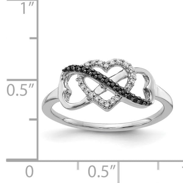 14K White Gold Black Diamond Infinity Twisted Love Knot Symbol Heart Woven Crisscross Band Statement Ring Size 7