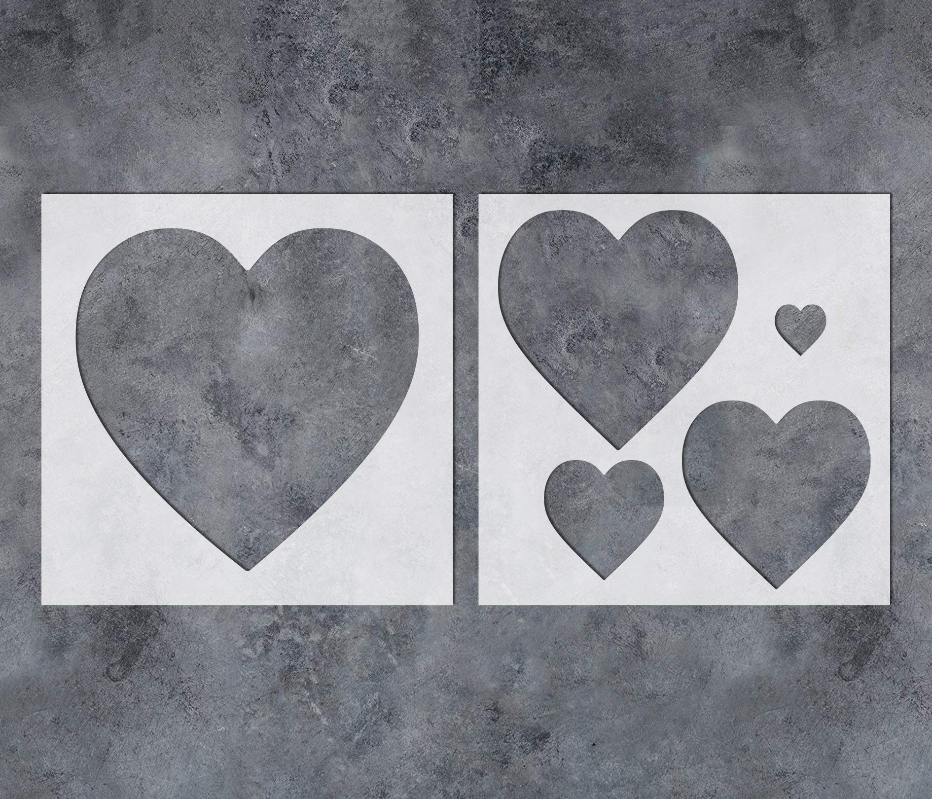 GSS Designs Heart Wall Stencil (2 Pack) - Reusable Plastic Stencils for Painting on Wood Wall Home Decor Baby Kids Nursery (12x12Inch) - Assorted Size Love Hearts