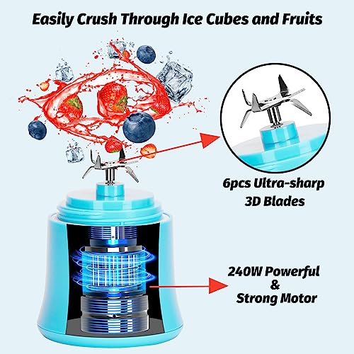 20 Oz Portable Blender USB Rechargeable, Supkitdin Waterproof Personal Blender for Shakes and Smoothies, with 6 Ultra-sharp Blades for Travel, Office & Sports (Blue)