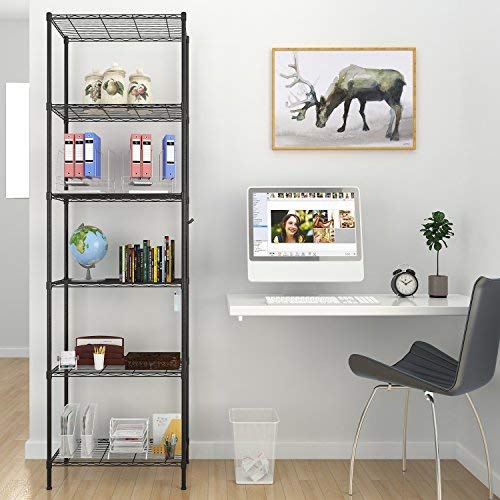 Himimi 6-Tier Wire Shelving Unit, Free Standing Shelf, Metal Storage Shelves, Heavy Duty Organizer Rack for Garage, Kitchen, Living Room, Bathroom, 21.26L x 11.42W x 62.99H, Black