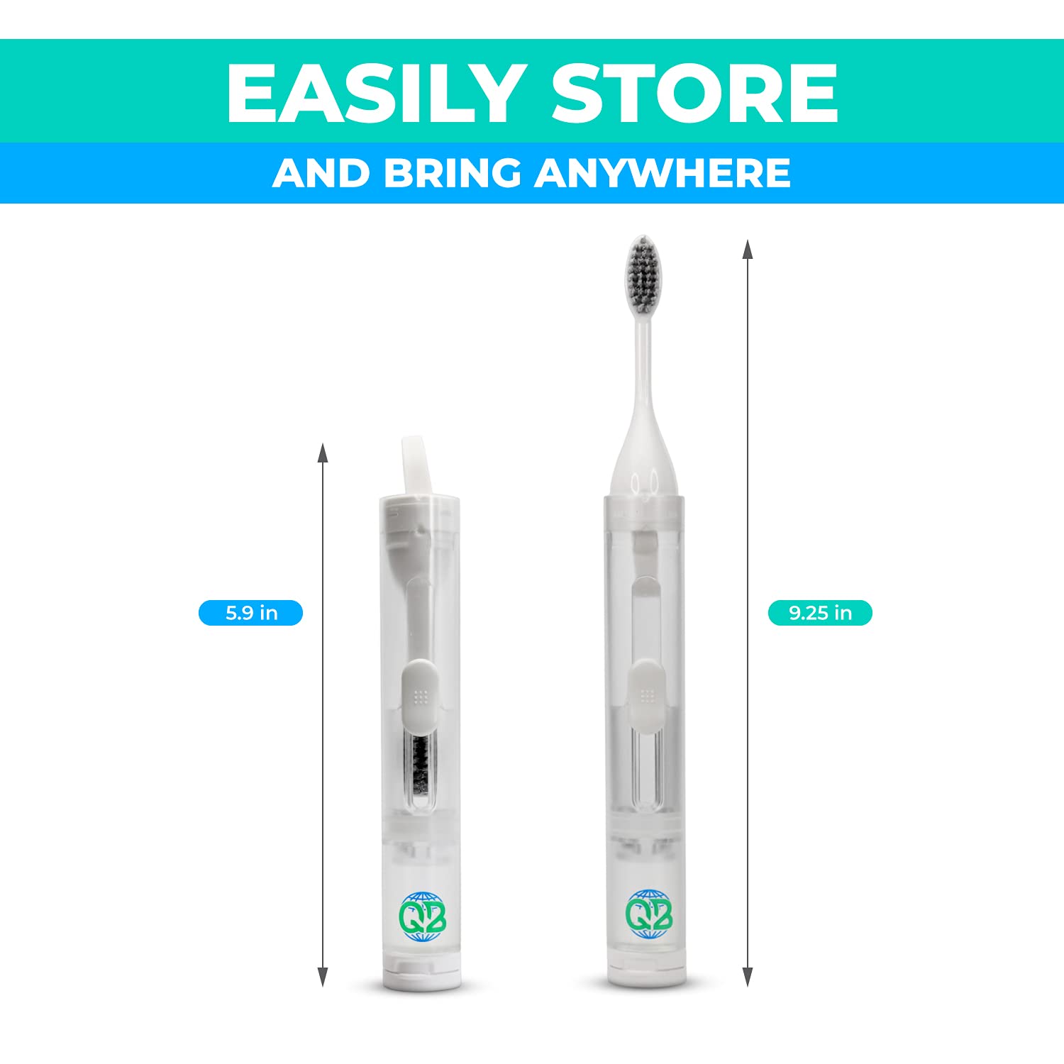 Quick Brush Travel Toothbrush with Toothpaste stored in Handle- On The Go Oral Care Kit Convenient for Home Office School Purse Backpacking, Portable and Foldable Brush