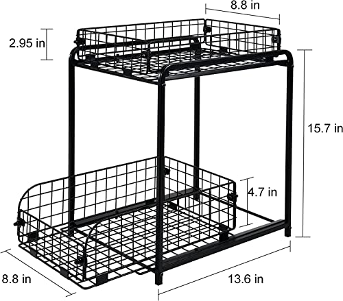 2-Pack Under Sink Organizer, Sliding Cabinet Wire Basket Organizer, Higher 2 Tier Under Bathroom Storage Drawer Multi-purpose Storage Shelf for Bathroom Kitchen Pantry