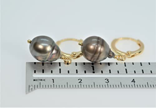 14K Gold Filled Genuine Tahitian Black Pearl Hoop Earrings for Women
