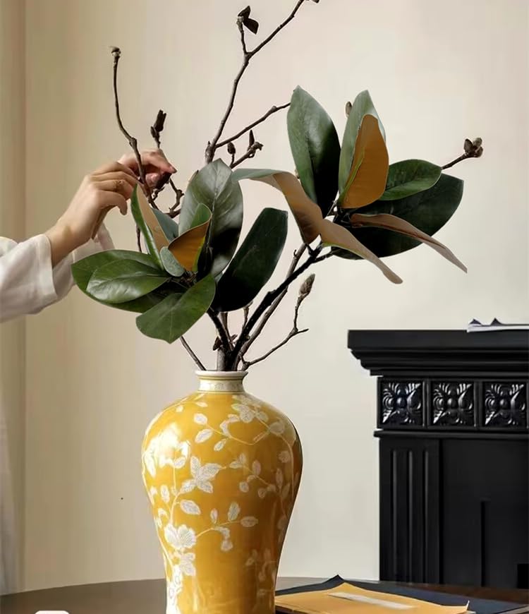 32 Inch Magnolia Artificial Leaves Branches 3D Plastic Printing Houseplant Plant Indoor Outdoor Home Decor (Dark Green - Pack of 2)