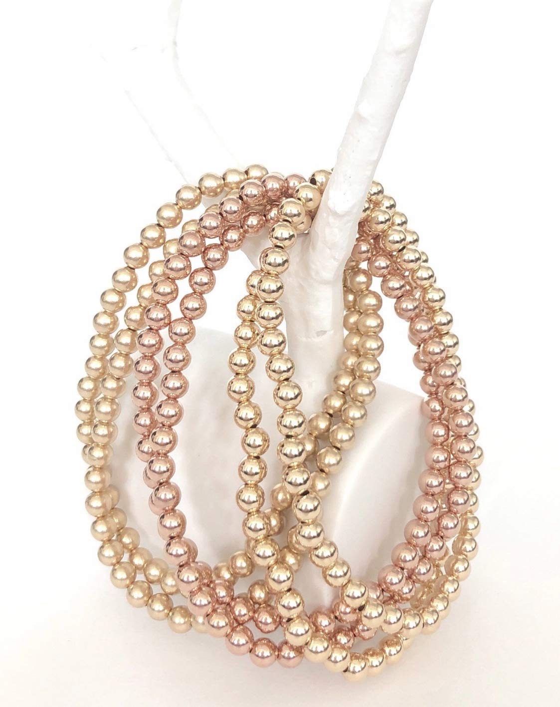 14k Gold Filled Beaded Ball Bracelet, 4mm, Dainty Layering Jewelry, Stacking Stretch Bracelets (6)