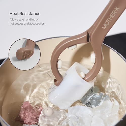 MOTHER-K Baby Bottle Tongs, Scissor Design, Multi-Functional, Anti-Slip & High-Temperature Resistant Pacifier Tongs (Brown)