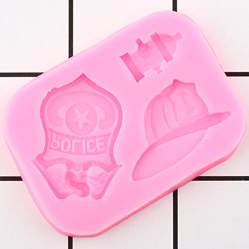 1pc Fireman Police Badge Hat Silicone Mold for DIY Gum Paste Crystal Handmad Soap Mould Candy Fondant Mold Ice Cube Pudding Jelly Shots Chocolate Cupcake Cake Topper Decoration Desserts