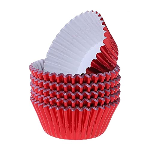 200 Pieces of Cake Paper Cups, Aluminum Foil Baking Cups, Suitable for Weddings, Kitchens, Birthday Parties, 8 Colors are Available (red)