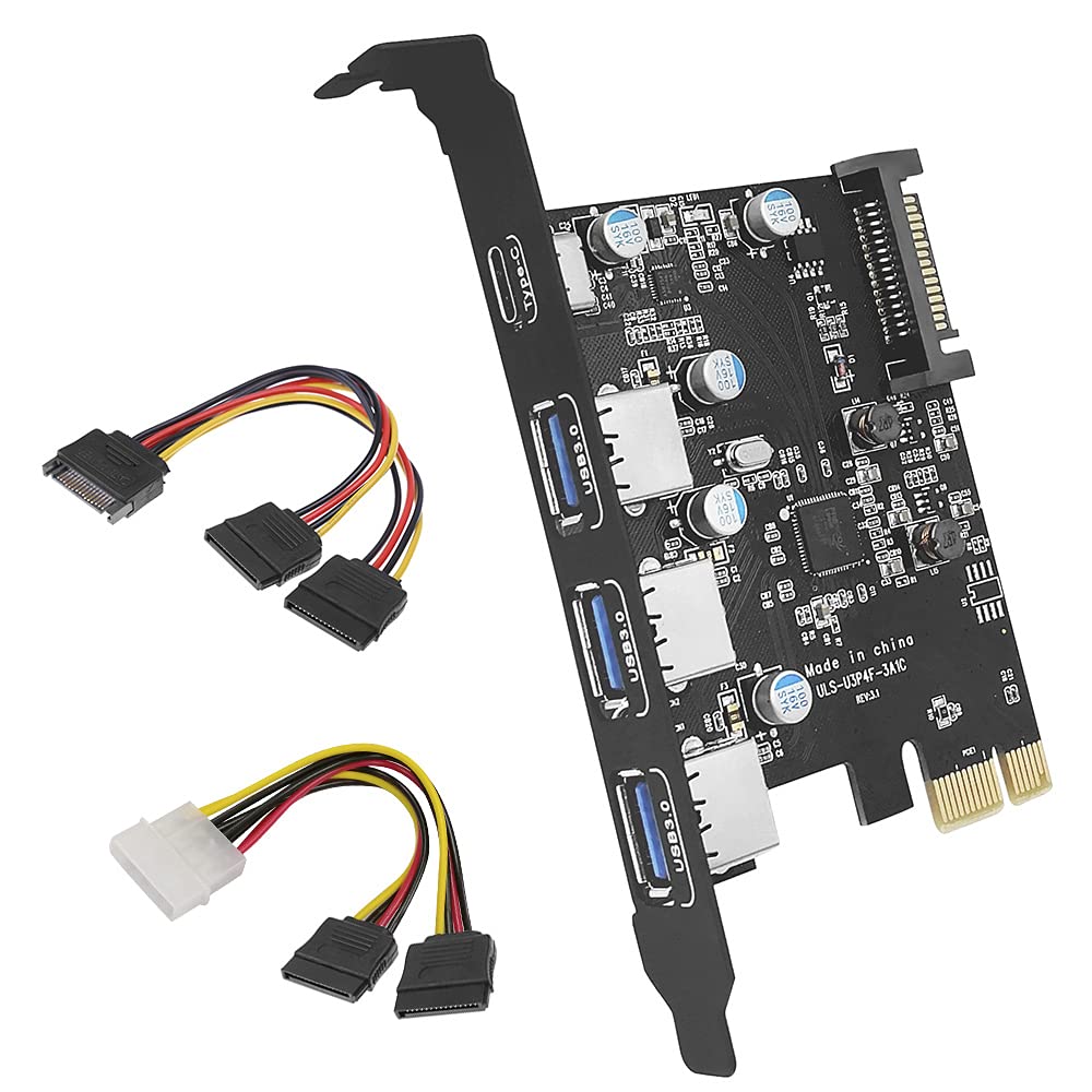 PCI-E to USB 3.0 4-Port Type C +3 Type A Expansion Card, PCI Express Expansion Card 4-Port Express Card Desktop with 15-pin SATA Power Connector, Suitable for Windows XP/Vista / 7/8/10 /Ubuntu