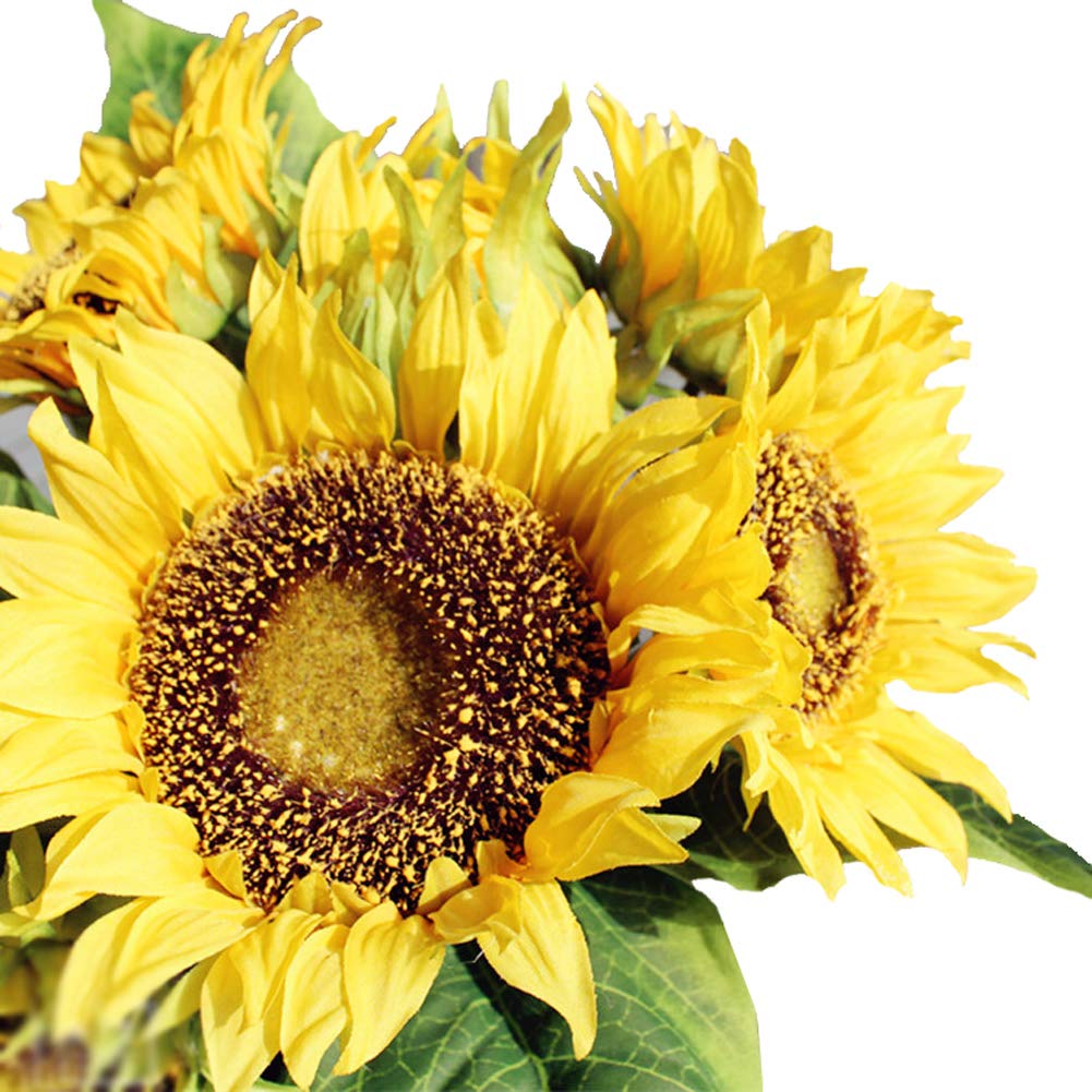 AMZALI Artificial Flowers Sunflowers Bouquet Centerpieces Real Touch Silk Fake for Wedding Bride Floral for Home Arrangement Decoration Garden Decor