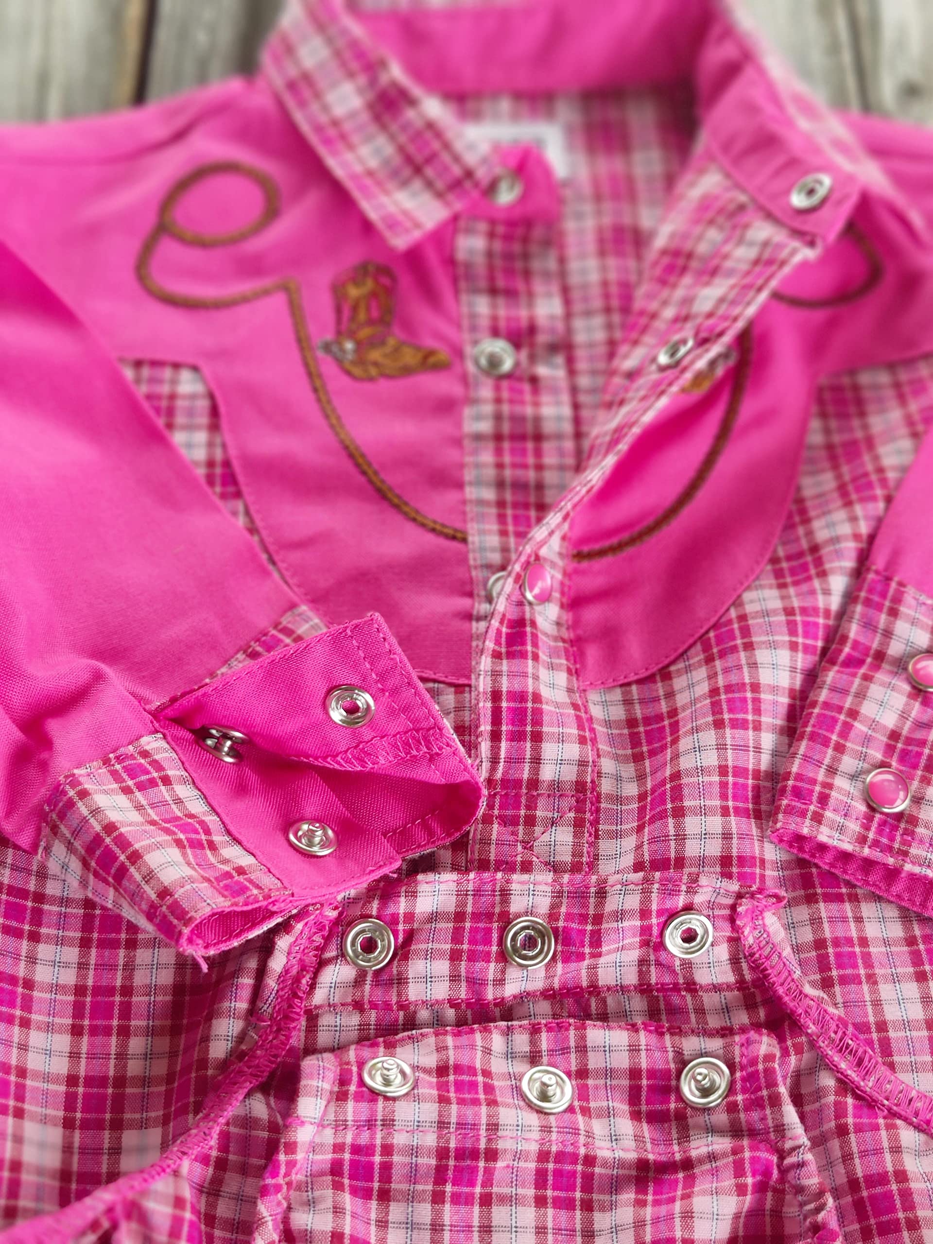 4Rodeo Baby Toddler Western Pink Plaid Cowboy Bodysuit Shirt (9-12 Months)