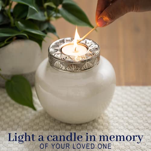 FOVERE β Small Decorative Urns for Human Ashes β White Ashes Keepsake Urn with Candle Holder β 100% Handmade Decorative Cremation Urns for Males and Females. Pet Urn for Dogs Ashes and Cats