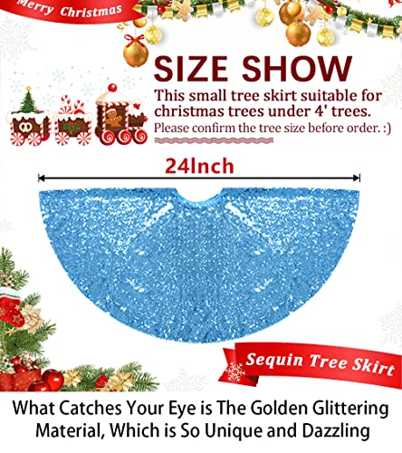 Christmas Tree Skirt Sequin Tree Skirt Xmas Pine Tree Ornaments Artificial Christmas Pine Tree Skirt Holiday Decor (21 Inch, Baby Blue)