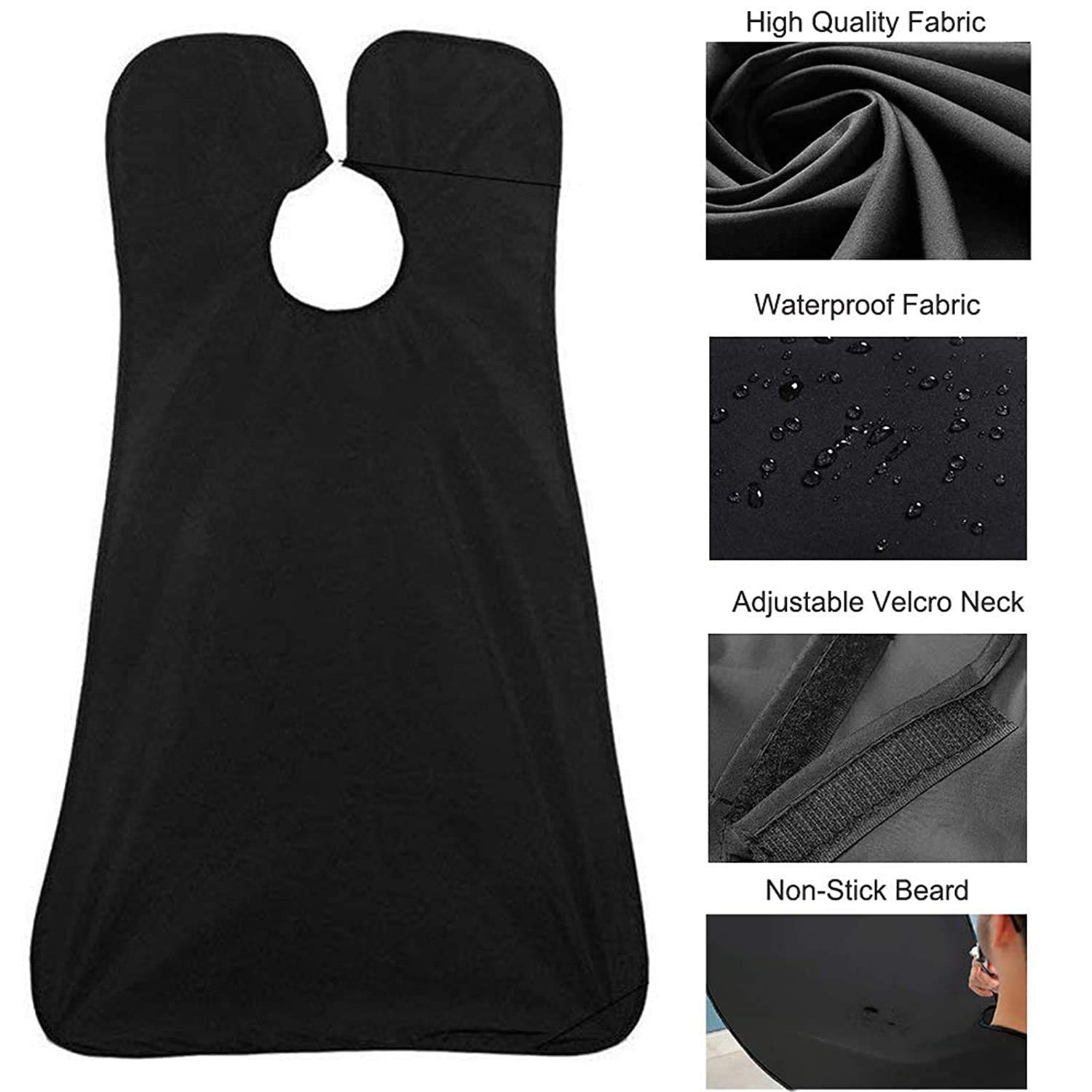 Beard Apron, Non-Stick Shaving Hair Catcher for Men with 2 Suction Cups, Waterproof Beard Bib Cape Grooming set for Trimming, Best Fathers Gifts for Men - Black