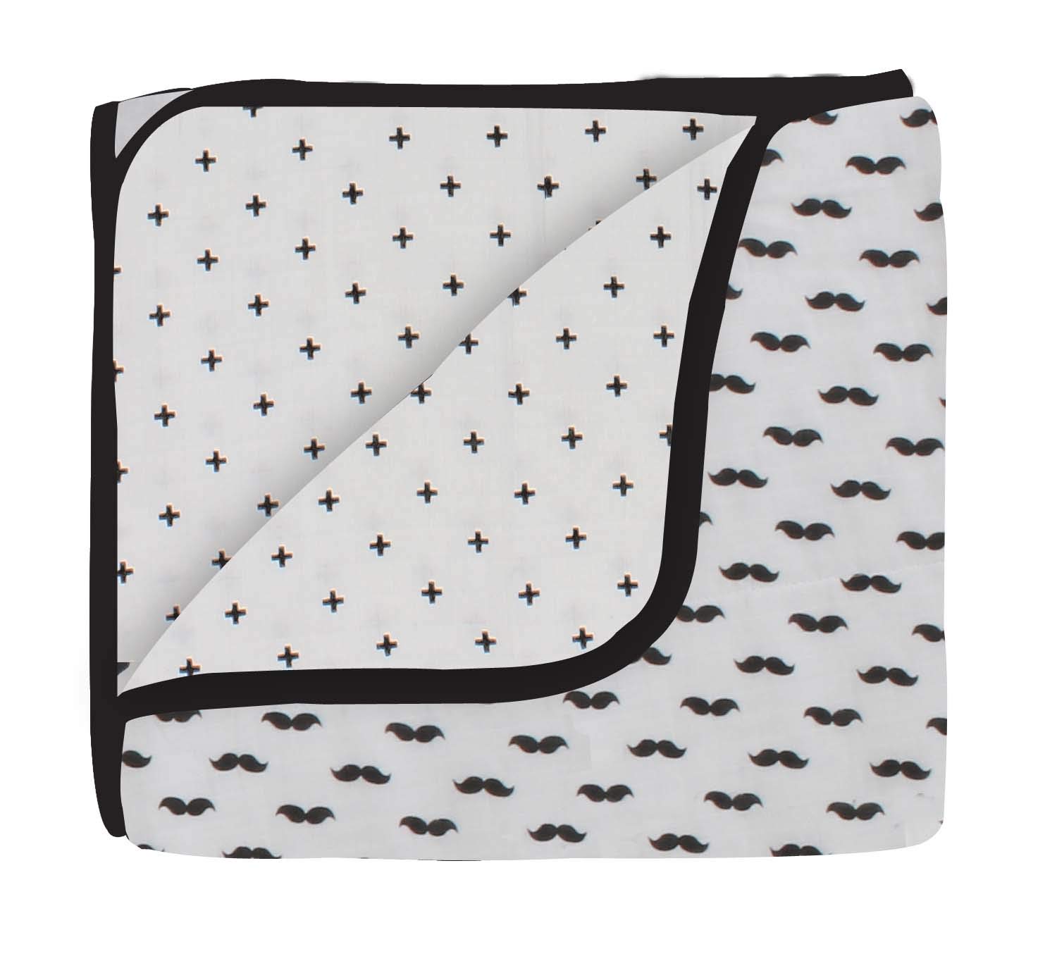 Bacati Love Muslin 3pc Crib Set with 4 Muslin Layers Lux Dream Blanket (Mustache/Plus/Cross, Black)