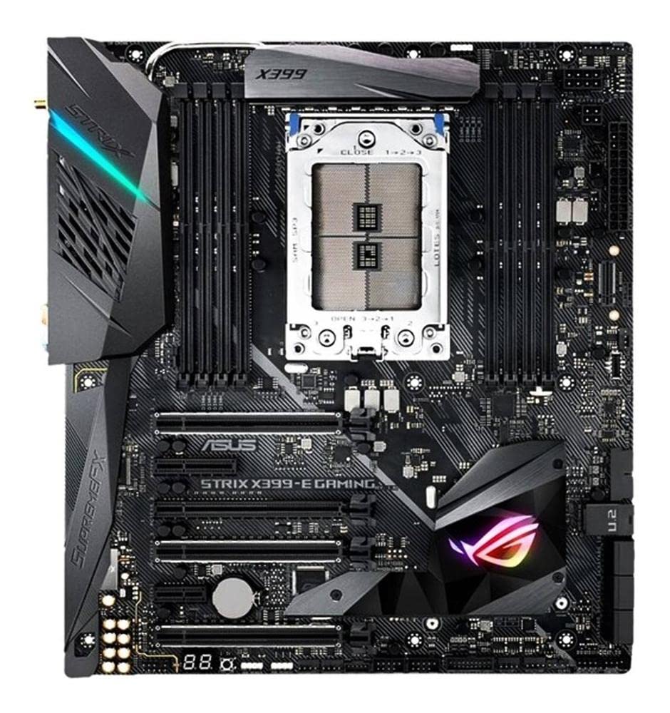 ASUS ROG STRIX X399-E GAMING AMD Ryzen Threadripper TR4 DDR4 M.2 U.2 X399 EATX HEDT Motherboard with onboard 802.11AC WiFi, USB 3.1 Gen2, and AURA Sync RGB Lighting