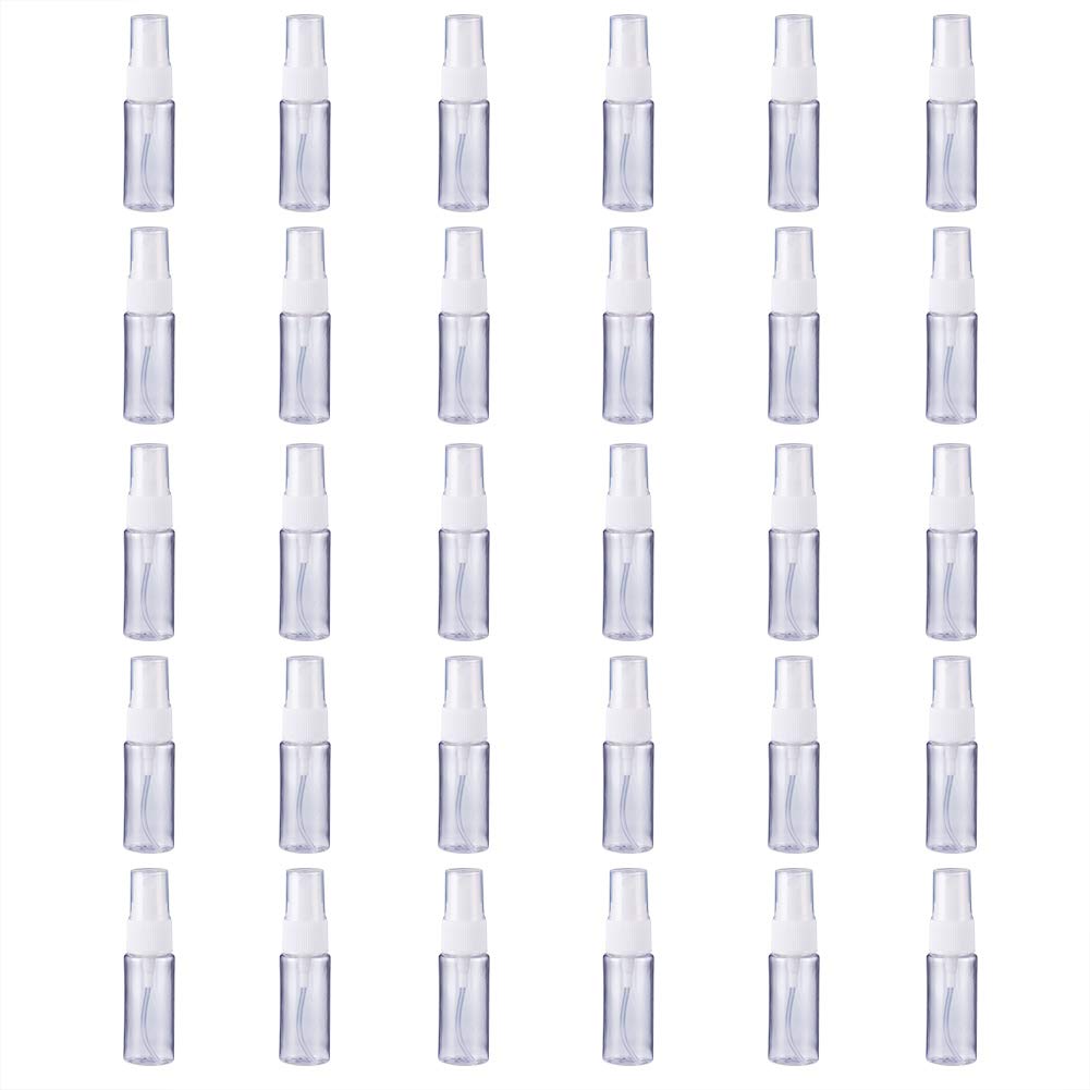 BENECREAT 30 Pack 20ml Fine Mist Spray Bottles Travel Size Bottles Travel Essentials Cosmetic Sample Bottles with 10pcs Plastic Pipettes for Perfume, Essential Oils, Toner