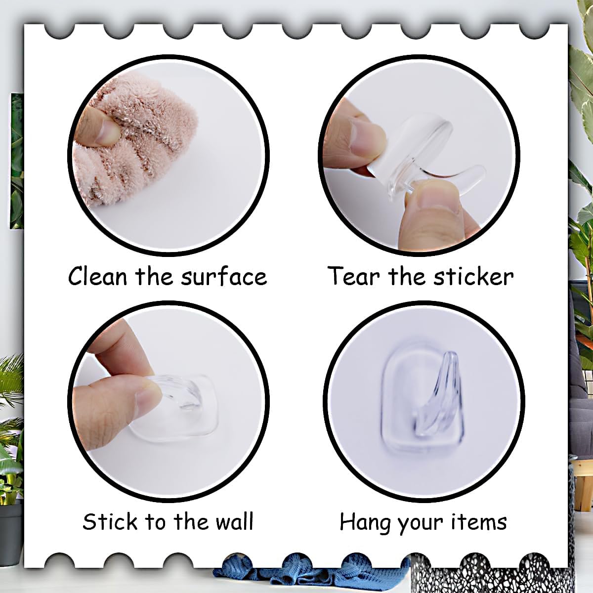 36 Pieces Clear Adhesive Wall Hooks for Hanging, Transparent Reusable Sticky Hooks Small Seamless Hooks Command Hooks for Kitchen Bathroom Bedroom Office