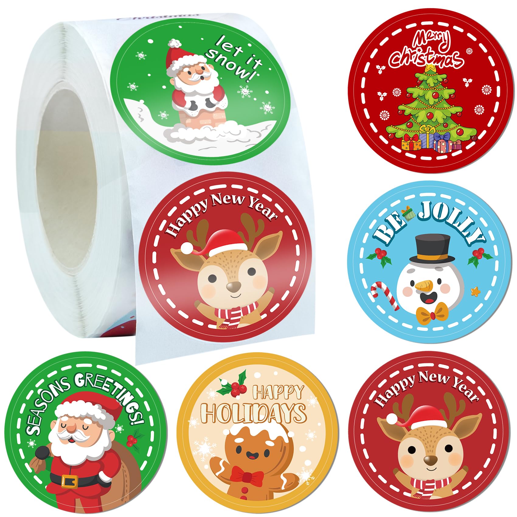Christmas Gift Tags Stickers Self-Adhesive, 500pcs Christmas Stickers for Envelopes Seals, Xmas Decorative Gift Packing Wrapping Labels Cards Boxes