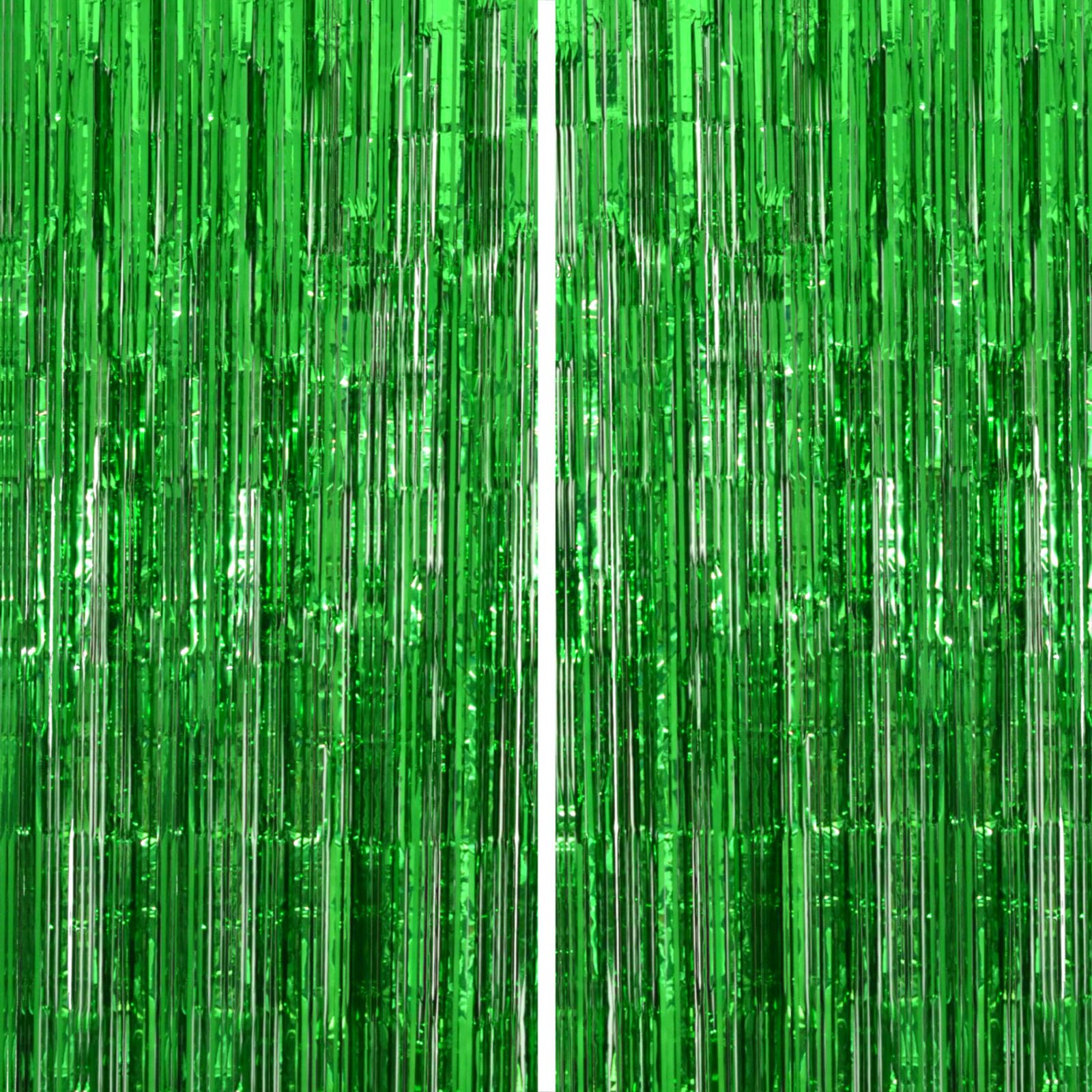 2 Pack 3.3x8.2 ft Green Foil Fringe Curtains Backdrop, Tinsel Curtain Backdrop, Streamer Backdrop for Birthday Party, Graduation and Most Common Holiday Party Decorations. by TOPPOT