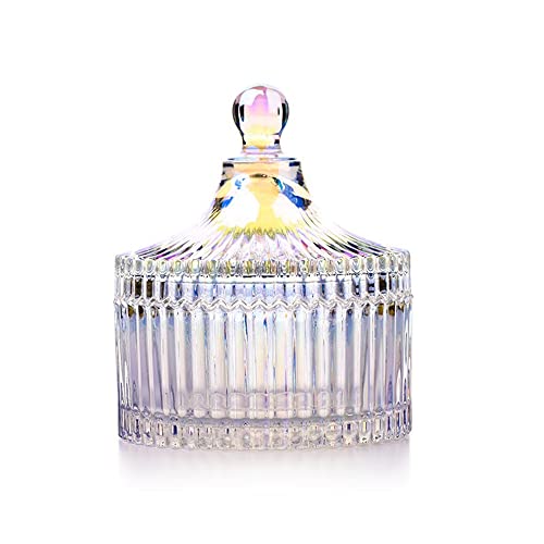 300ml/10oz Candy Dish with Lid, Glass Candy Jar Crystal Decorative Cookie Bowl for Candy Buffet Office Desk, Dazzling Jewelry Cotton Balls Container, Gift for Christmas, Parties, Wedding, Valentines