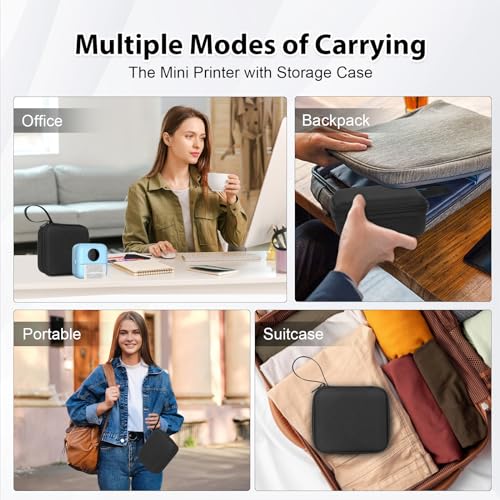 HUIJUTCHEN Mini Thermal Portable Printer for iOS&Android with Hard Protection Storage Case,Bluetooth Inkless Pocket Printer with 11 Rolls of Thermal Paper&Sticker to Print Photo Receipt DIY