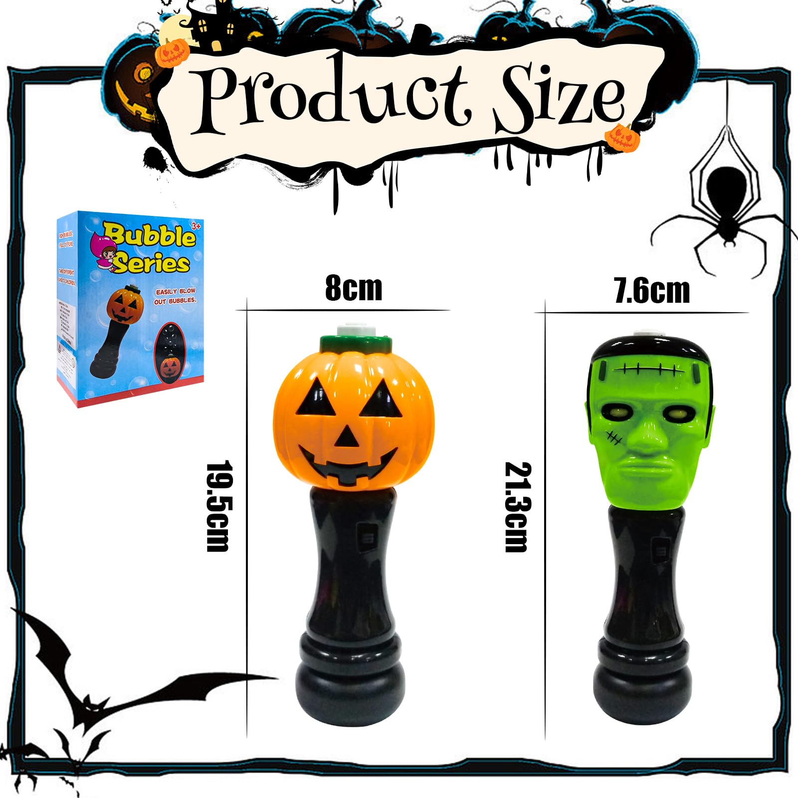 2 PCS Halloween Bubble Blower Wand for Kids, Automatic Light Up Pumpkin and Science Freak Bubble Machine Halloween Party Favors Decor Gift for Kids