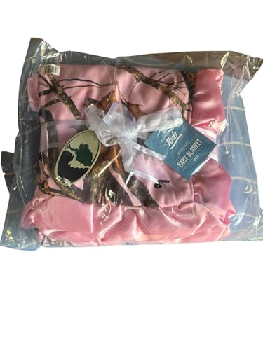 Mossy Oak BU Pink Hunting Camo Baby Blanket, Super Soft Carstens Microfur Back and Satin, Bow, Newborn Pink Camouflage Gift Blanket