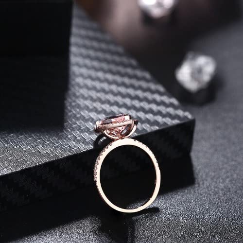2.15 Cttw Pear Shape Simulated Peach Morganite & White Cubic Zirconia Wedding Engagement Halo Ring In 14K Rose Gold Plated 925 Sterling Silver - Ring Size - 5.5