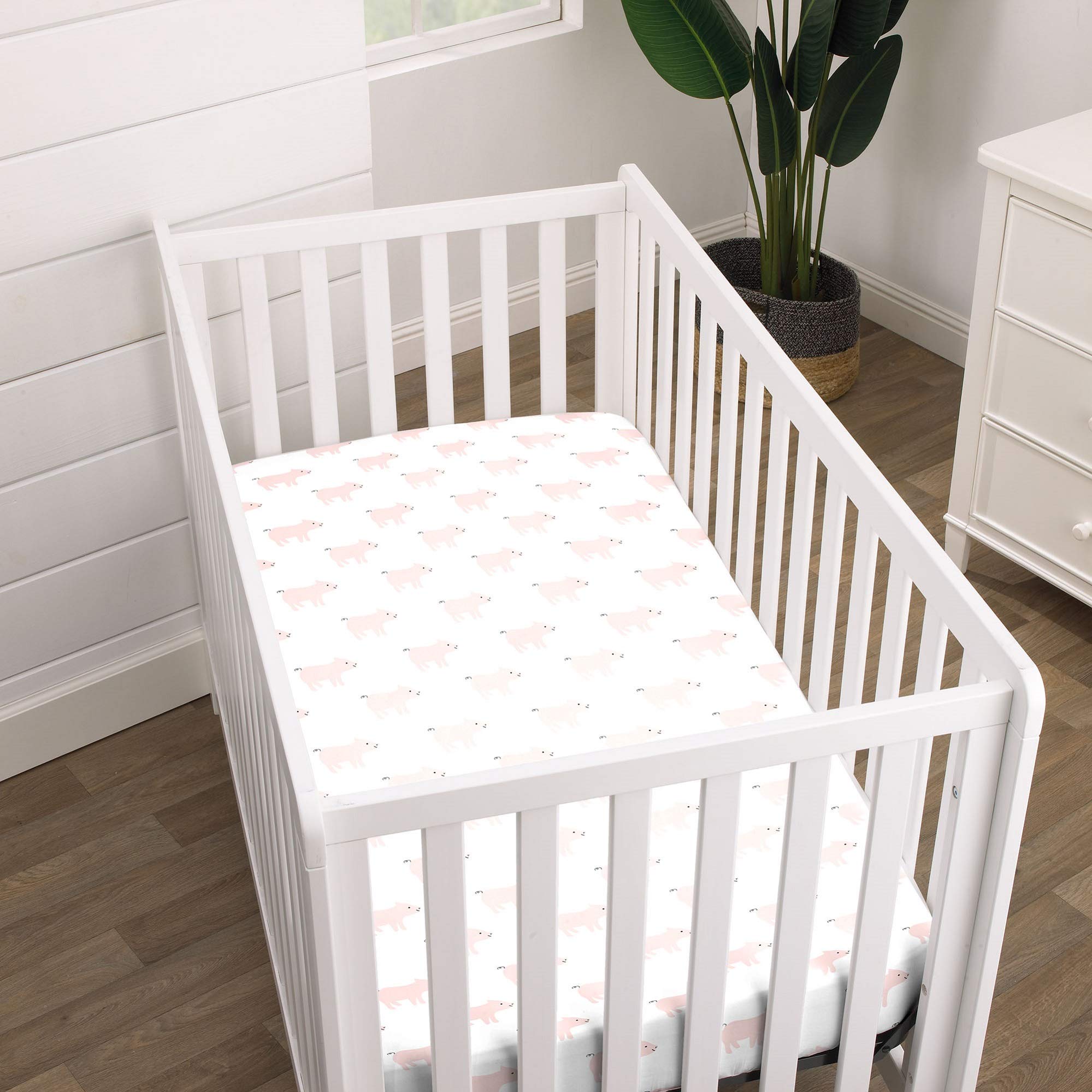 NoJo Piggy Pink and White Super Soft Mini Crib Sheet