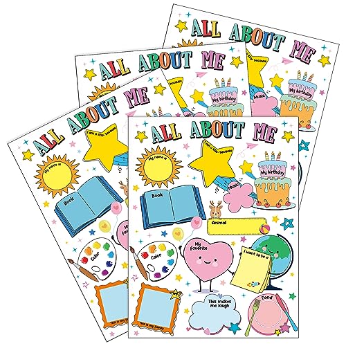 30 Pcs All About Me Coloring Posters Pack,Colorful Star Student Poster First Day of School Fill in Poster Ideas Project Chart for Preschool Elementary Kindergarten Craft Classroom Activities Supply (Colorful)