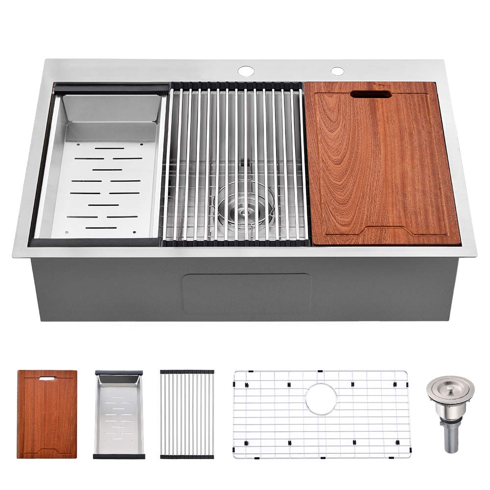 33 In Drop In Kitchen Sink Workstation-Bokaiya Kitchen Sink 33x22 Drop In Workstation Sink Topmount 16 Gauge Single Bowl Stainless Steel Kitchen Sink with Cutting Board