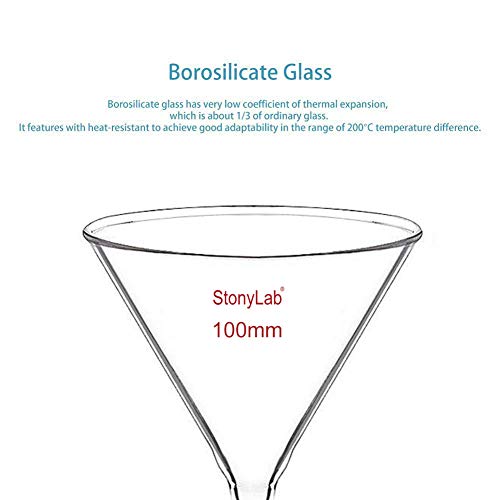 stonylab 1-Pack Glass Funnel, Heavy Wall Borosilicate Glass Funnel, 100mm Diameter and 100mm Stem Length