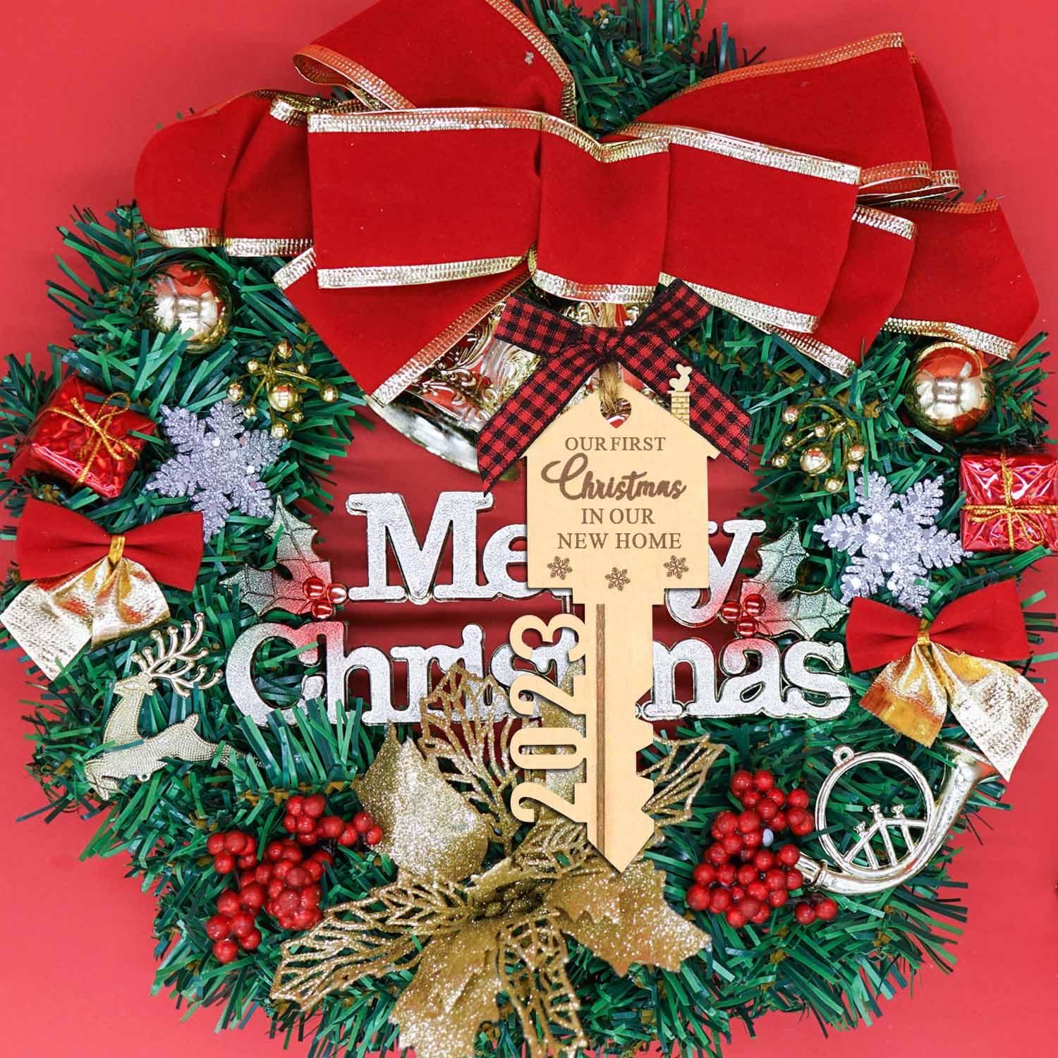 2 Pcs Home Sweet Home Key Wood Key Christmas Ornament 2023 Housewarming Gift for Christmas Tree Holiday Home Decoration