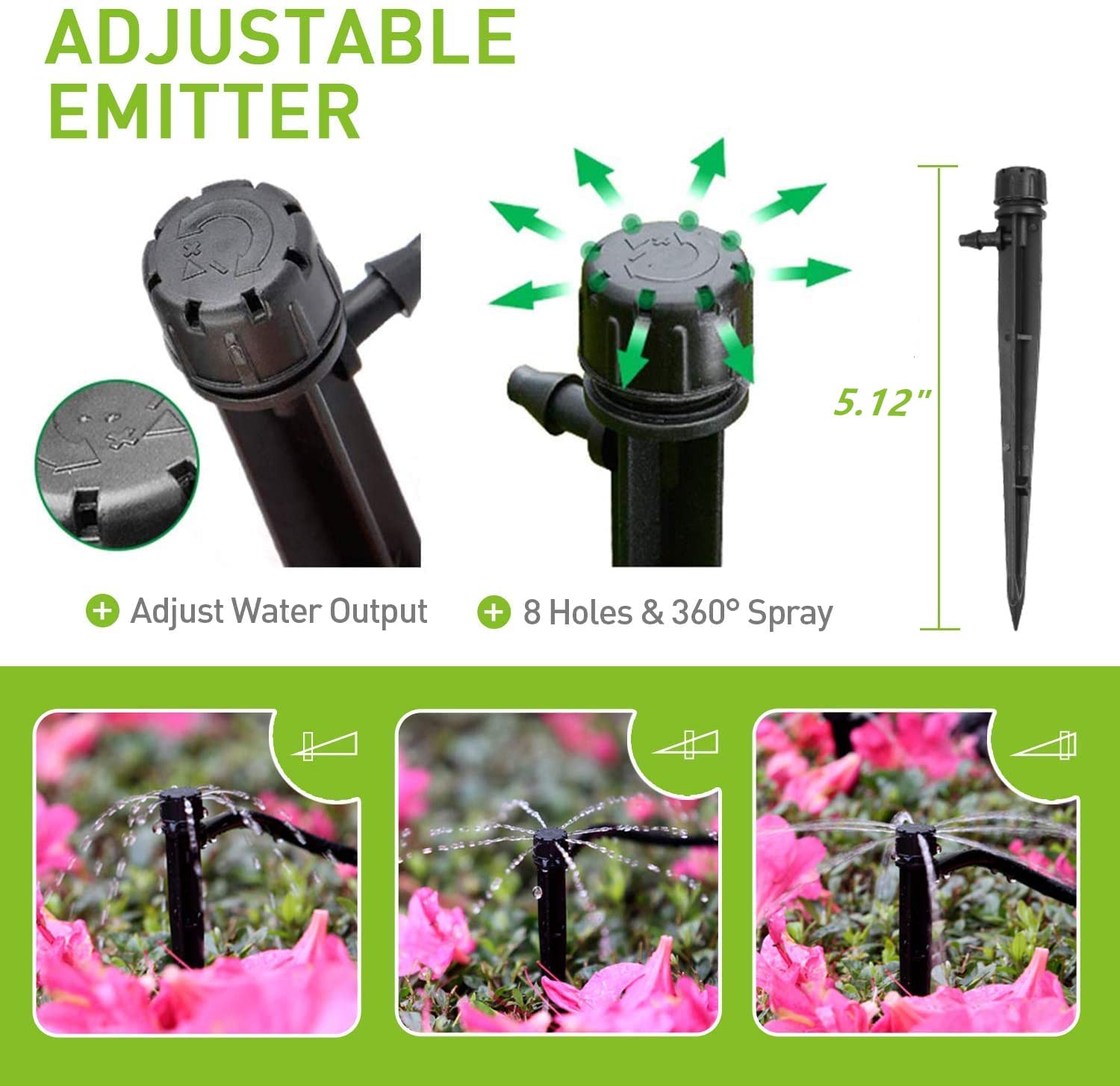 25PCS Drip Irrigation Kits, 5 Barbed Tee 1/2 inch to 1/4 inch Irrigation Tube Variable Diameter Six-Way Adapter and 20 Dripper Emitters Sprayer for 4mm/7mm Hose with Stake Water Flow Adjustable