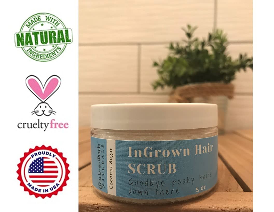 Rub-a-Dub Naturals Premium Exfoliating Scrub for Ingrown Hairs - Bikini Area Scrub, Coconut Scrub, Skin Bump Reducer, KP, Sugar Scrub. MADE IN USA. (5 oz)