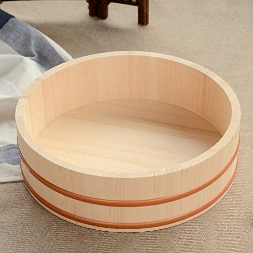 Gaozhengde 10.6 Inch Wooden Sushi Rice Bowl Hangiri Sushi Oke Rice Mixing Tub