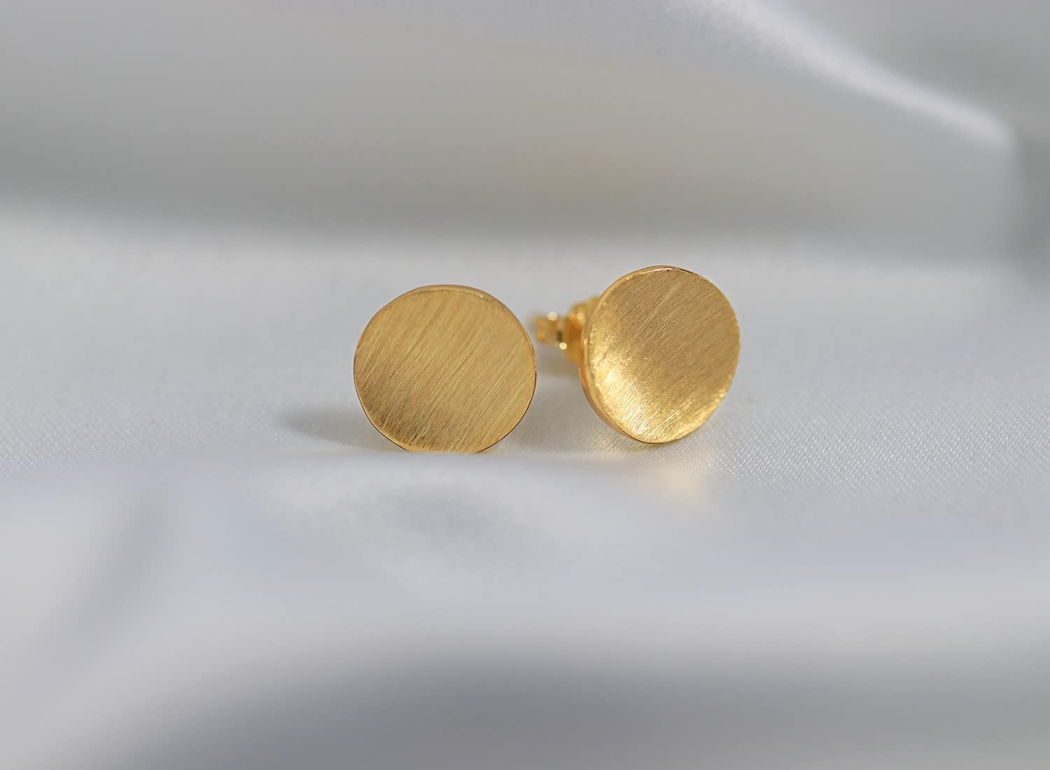 14K Gold Plated Sterling Silver Curved Round Stud Earring Brushed Disc Gold Earrings for Women