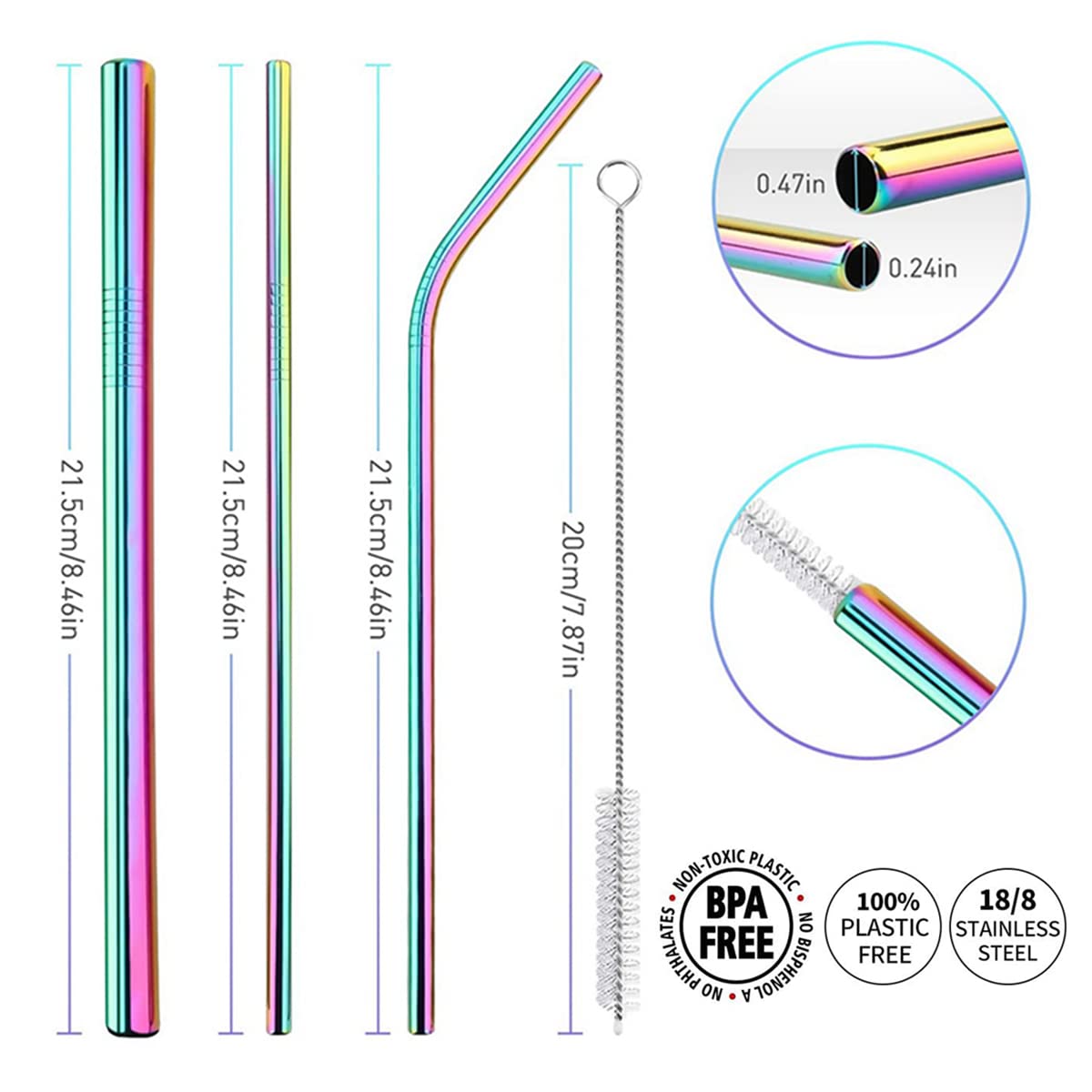 15pcs Reusable Metal Straws with 5 Cleaning Brushes - 18/8 Stainless Steel Straws with 5 Straight 5 Bent 5 Boba Straws - Eco Friendly Drinking Straws with Case for Party Drinkware (Gold)